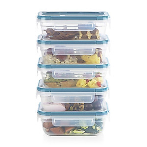 Snapware Total Solution 10-Pc Plastic Food Storage Containers Set, 3-Cup Rectangle Meal Prep Container, Non-Toxic, BPA-Free Lids with 4 Locking Tabs, Microwave, Dishwasher, and Freezer Safe