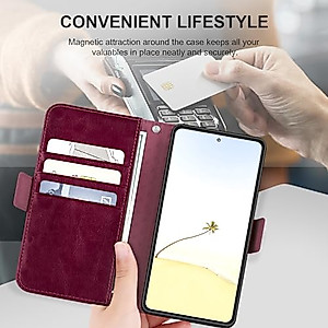 Bizzib for Samsung Galaxy S20 FE Case Leather Wallet with Card Holder[ RFID Blocking] 360 Full Shockproof Protection Magnetic Closure Phone Cover & Wrist Strap for Galaxy S20 FE 6.5in-Burgundy