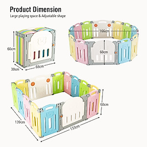INFANS Baby Playpen, Kids Play Activity Center Yard for Toddlers, 14-Panel Safety Foldable Play Yard with Safety Lock, Adjustable Shape, Game Panel & Gate for Indoors or Outdoors (Colorful)