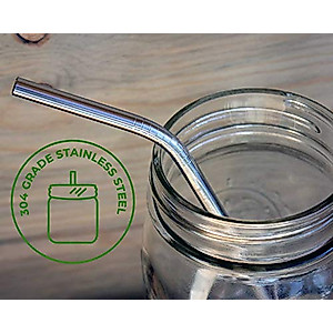 Short Thin Bent Stainless Steel Straws for Cocktail Glasses, Small Cups, or Half Pint Mason Jars (4 Pack + Cleaning Brush + Cloth Bag)
