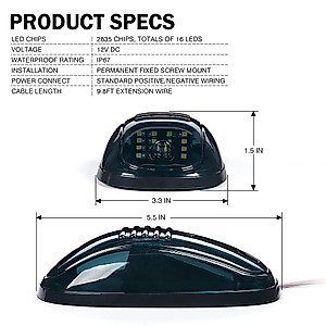 Xprite Smoke Lens Rooftop Cab Clearance Light, Roof Top Marker Running White LEDs Lights Kit Compatible with Pickups Trucks Ford Dodge Ram GMC Toyota Vans SUV POV Vehicle, 5Pcs