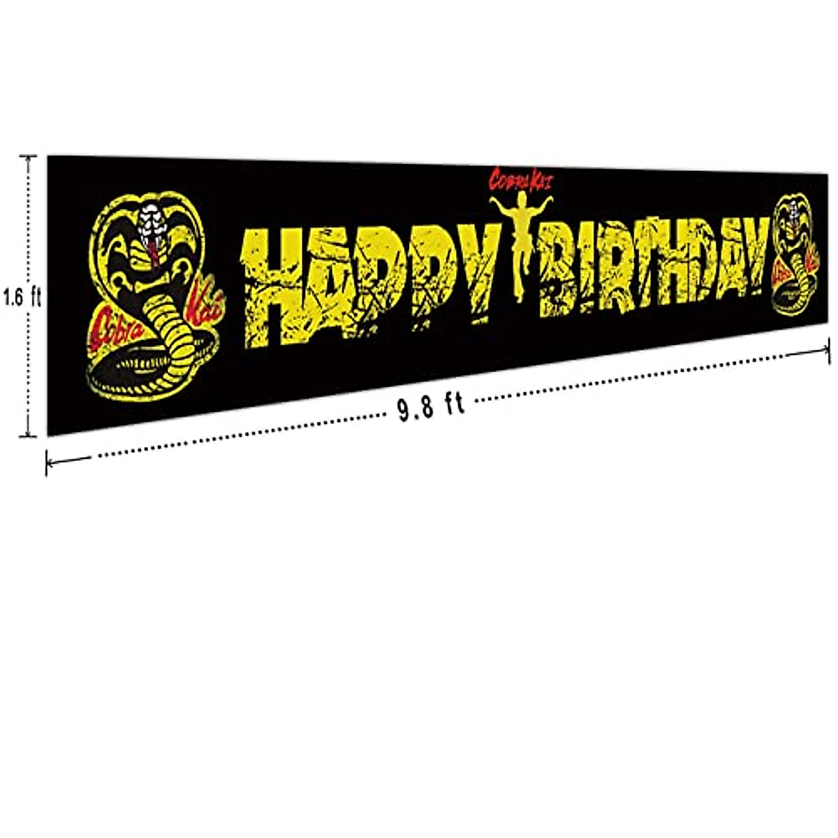 TUTA Large Cobra Kai Happy Birthday Banner | Cobra Kai Birthday Party Supplies Decorations | TV Show Cobra Kai Party Supplies - 9.8 x 1.6FT, Large (Pack of 1)