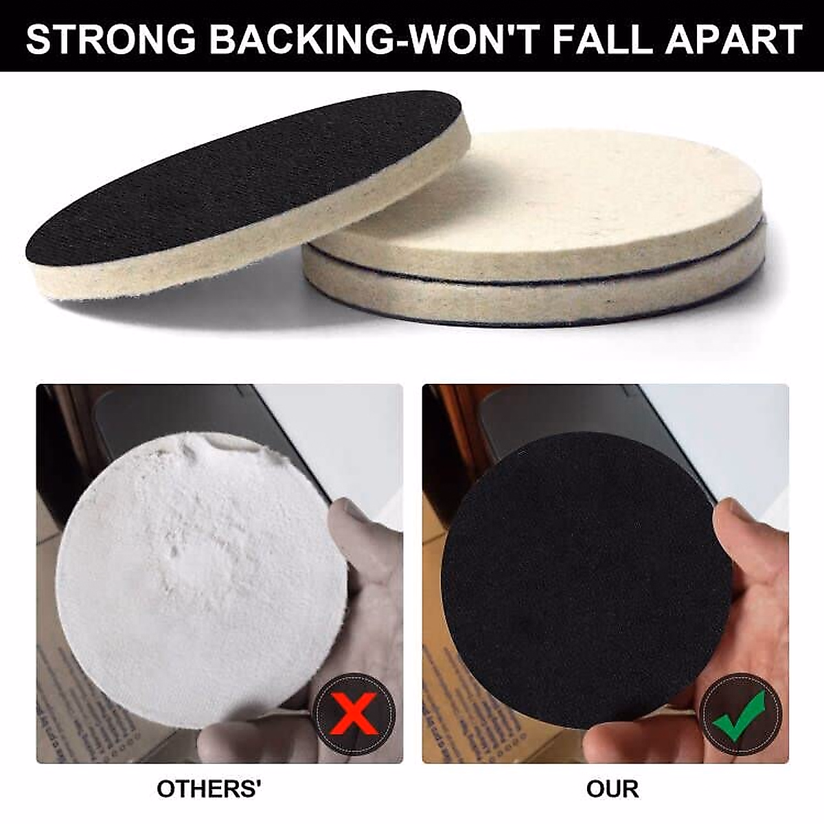 5 Inch (125mm) Wool Felt Polishing Pad Hook and Loop Compressed Woolen Wheel Buffing Pads for Car & Boat Polishing, Waxing, Sealing, Pack of 3