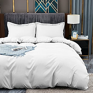 BBANGD Duvet Covers King Size - Ultra Soft and Breathable Bedding King Comforter Sets Washed Microfiber 3 Pieces with Zipper Closure Duvet Cover and 2 Pillow Shams (White)