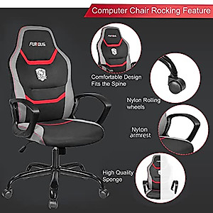 Toszn Office Chairs, Gaming Chair Swivel Ergonomic Computer Desk Chair with Mesh Padded Seat Adjustable Video Gamer Chairs for Teens, Back Support and Nylon Armrest Red