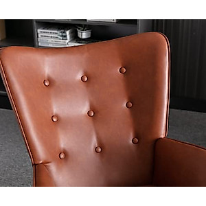 CIMOTA Leather Rocking Chair Nursery, Modern Armchair Tufted Wingback Comfy Rocker Chair with Thick Padded Seat for Nursery/Bedroom/Living Room, Faux Leather Retro Brown