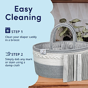 MADDYKINS - Diaper Caddy, Diaper Basket Organizer, 100% Pure Woven Cotton Diaper Storage Caddy, Large Diaper Caddy, Grey/White
