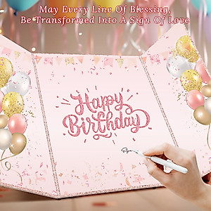 Tnvee Birthday Party Guest Book Birthday Decorations for Women & All Ages, Large 19" x 12.2" Rose Gold Signature Card Board Party Supplies Gifts