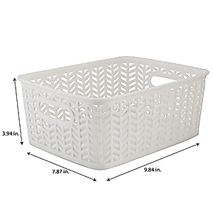 Simplify Small Herringbone Bin | Storage Tote Basket | Organizer | Decorative | Good for Closets | Countertops | Desks | Dressers | Accessories | Cleaning Products | Sports Equipment | Toys | White
