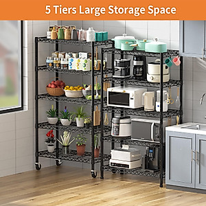 Hodonas Metal Shelving Unit with Wheels, 5-tier Wire Shelving with Adjustable Shelves for Storage, Freestanding Heavy Duty Metal Wire Storage Shelf Rack for Pantry Garage Kitchen, 36"W x 14"D x 75"H