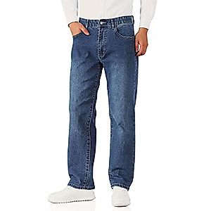 Soojun Men's Flex Waistband Relaxed Fit Straight Leg Jeans, Medium Stonewash, 36W x 30L