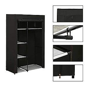 JEROAL Closet Wardrobe Portable Clothes Storage Organizer with Multi-Tier Shelves and Dustproof Non-Woven Fabric Cover, 41.73x17.72x65.35 in(WxDxH) (Black)