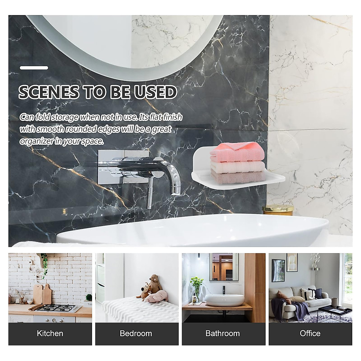 Cabilock 1 Floating Shelf, Foldable Wall-Mounted Shelf, Shower Caddy, Storage Rack, White, FW3021234N8SD36