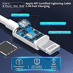 [Apple MFi Certified] iPad & iPhone Fast Charger, Linocell 12W USB Smart Power Wall Charger Foldable Portable Plug with Quick Charging Lightning Cable for iPhone 14/13/12/11, iPad Air 3/2/1, iPad Mini