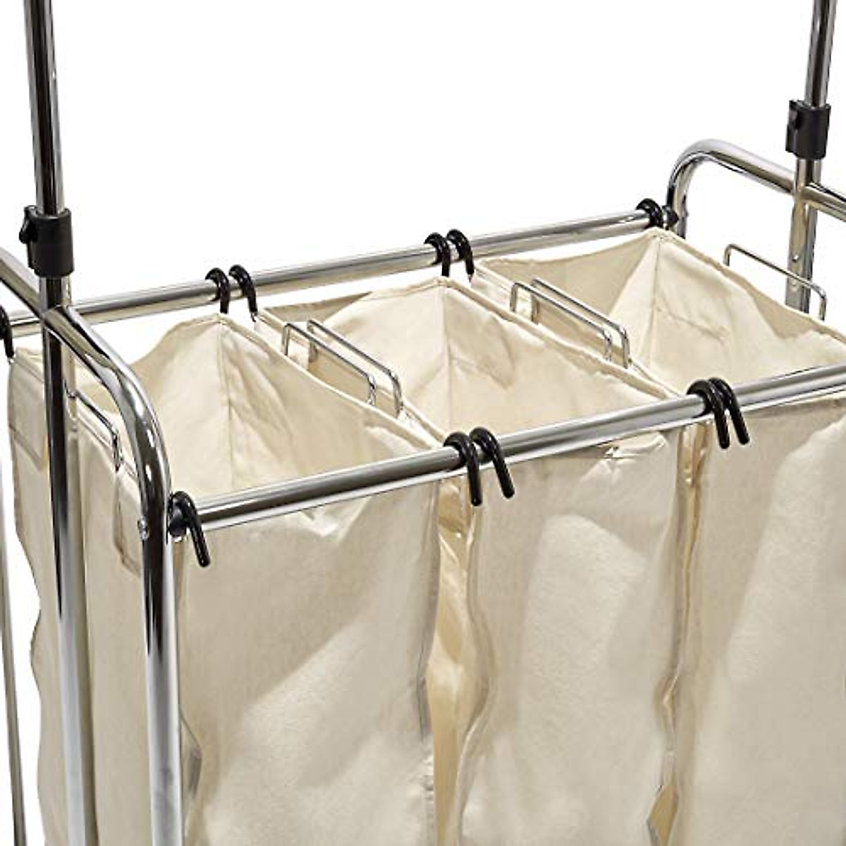 Seville Classics Laundry Hamper Sorter Cart Mobile Premium 3-Bag with Clothes Rack, Chrome