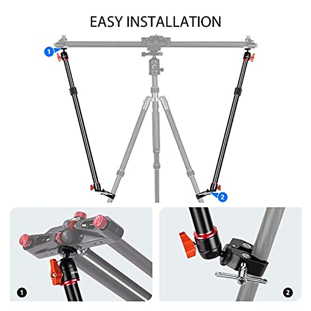 Neewer Camera Slider Support Arm Stabilizer, 2-Pack Adjustable Tripod Stability Arm for Increasing Stability in Aluminum Alloy, Extendable Poles for Camera Video Slider Rail with C Clamps and BallHead