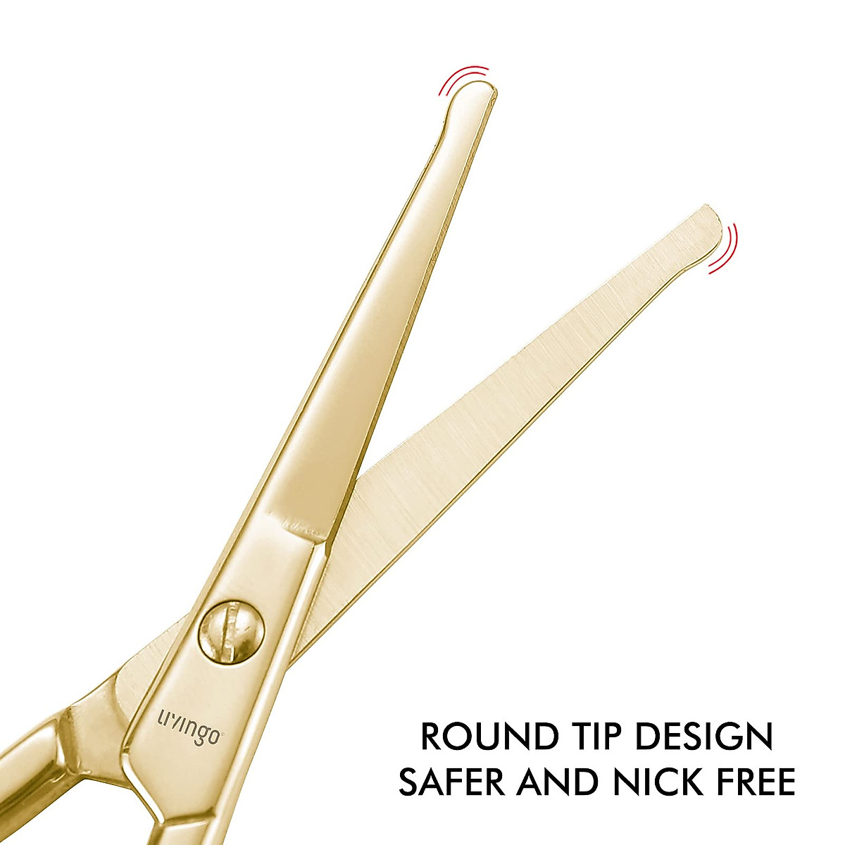 LIVINGO Professional Nose Hair Scissors, Multi-purpose Stainless Steel Rounded Tip Straight Blade, Facial Hair Beard Eyebrows Ear Trimming Beauty Grooming Tool for Men & Women, 3.5” Gold