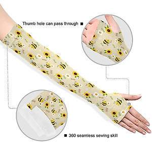 GuoChe Arm Sleeves for Women Gardening Sleeves Sun UV Cooling Sleeve with Thumb Hole Bee Sunflower Flower