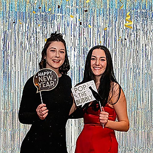 3 Pcs Sliver Metallic Foil Curtains,3.28ft x 6.56ft Laser Glitter Fringe Rain Curtain Shine Photo Booth Backdrop Tinsel Curtain Streamer for Wedding Christmas New Year Baby Shower Bachelorette Party