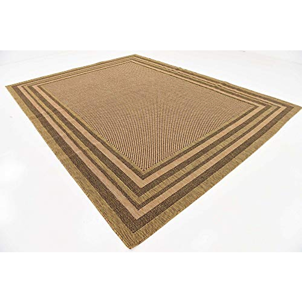 Unique Loom Outdoor Border Collection Area Rug - Multi Border (9' x 12' Rectangle, Light Brown/ Brown)