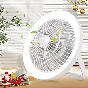 Depuley Portable Table Fan and LED Light, 8" Battery Operated Personal Desk Fan for Hanging or Tabletop Use, 4000mAH Outdoor Small Rechargeable Quiet Camping USB Fans with 3 Speeds for Tent, Office