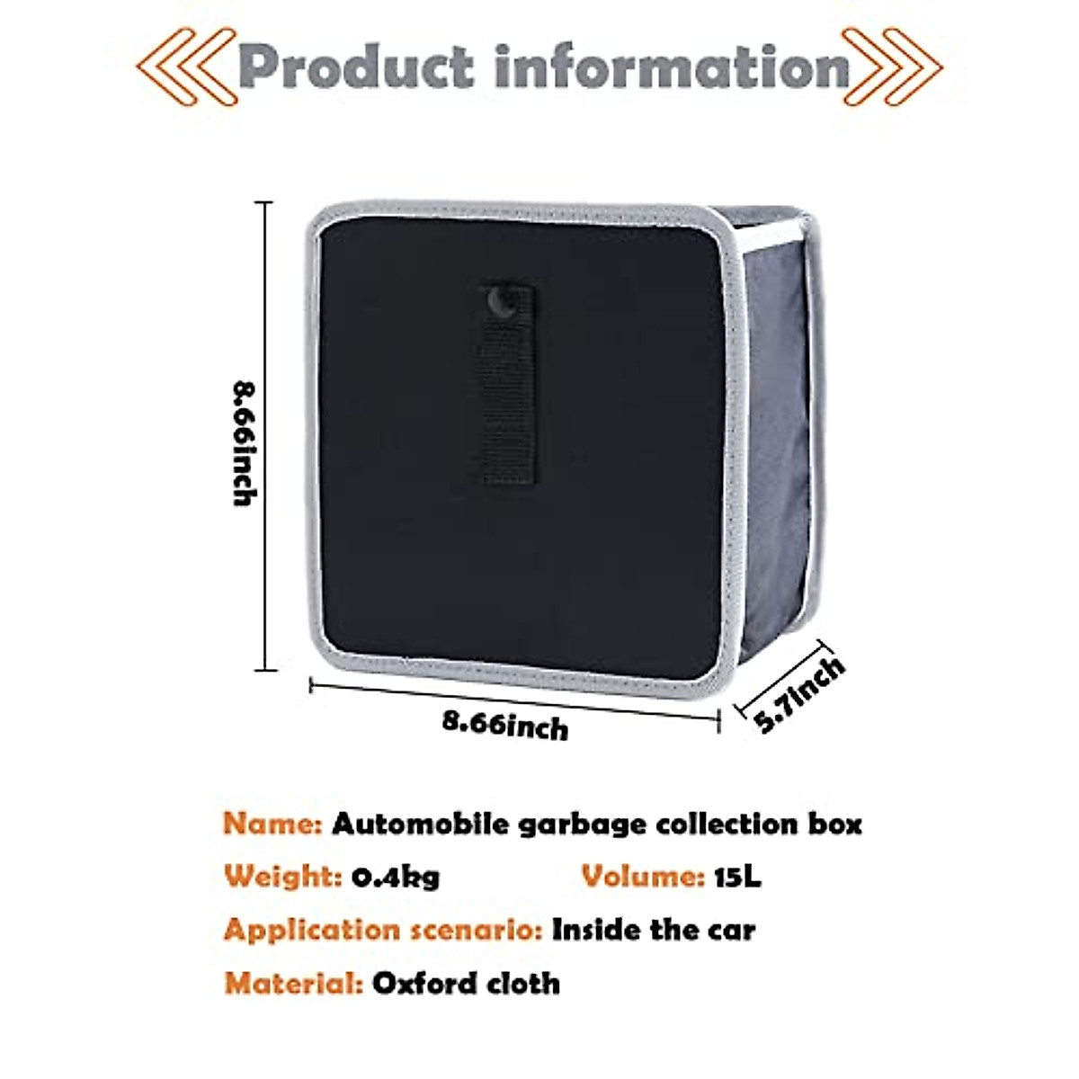 Miytsya 1 PC Hanging Car Trash Bag Can Premium Waterproof Litter Garbage Bag Organizer 22 * 22 * 14.5CM (Grey)