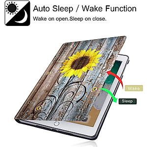 Case for iPad 9th / 8th / 7th Generation (2021/2020/2019) 10.2 inch/iPad Air 10.5" 2019 / iPad Pro 10.5", Leather Smart Cover with Auto Wake/Sleep, Rustic Sunflower