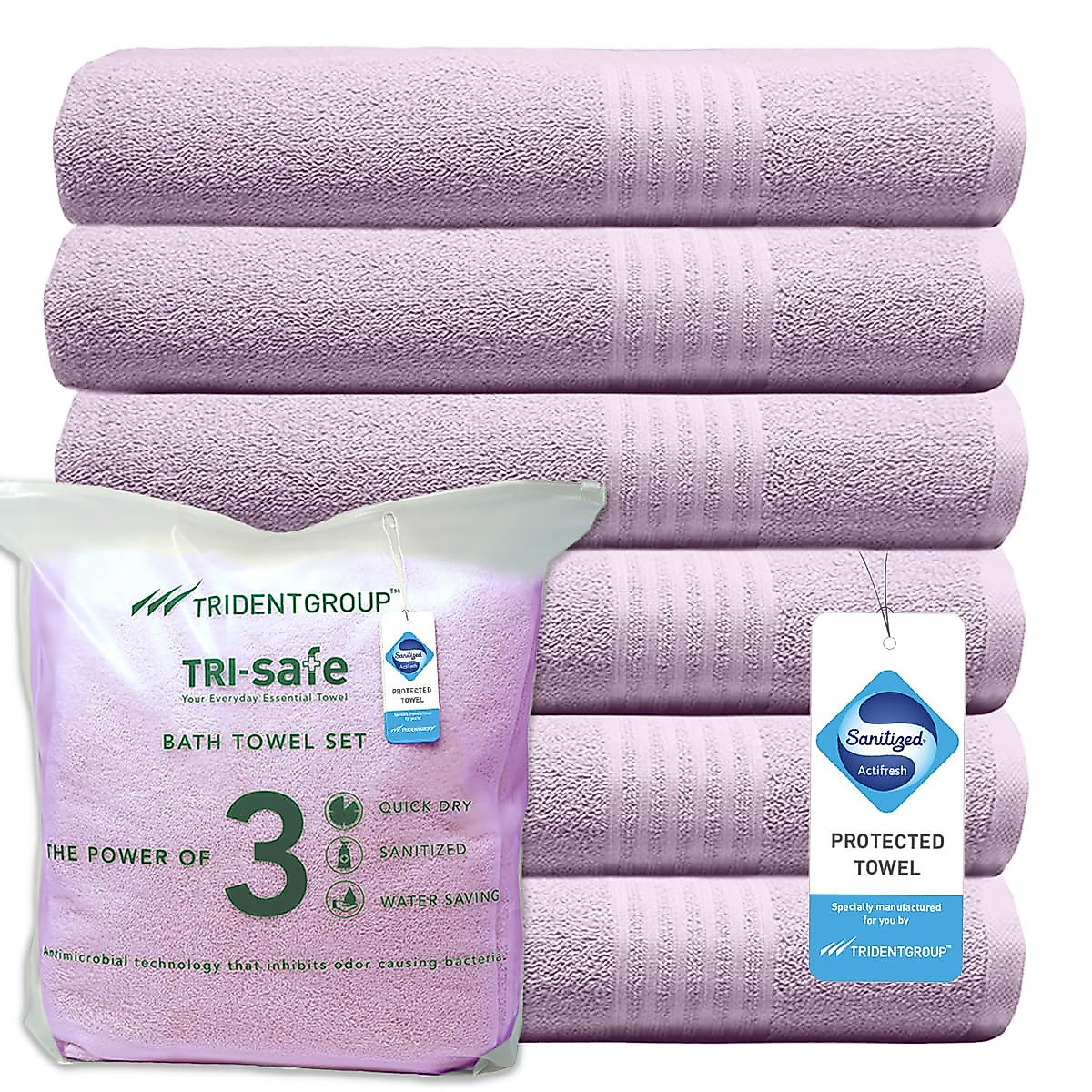 TRIDENT Bath Towel 6 Pack (24" x 50"), Generously Sized Thick Towels, Soft, Super Absorbent and Fast Drying, No Fading Multipurpose Use for Sports, Travel, Fitness, Yoga, Daily Use, Lilac