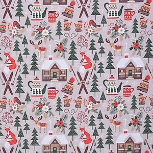 Mook Fabrics Cotton Christmas Winter Wonderland, Pewter Cut by The yard