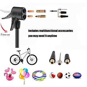 VIMILOLO Bike Pump, Air Bicycle Pump Inflator with Pressure Gauge for Presta and Schrader Valve Tire Ball Bike Portable Pumps 160PSI & 11BAR