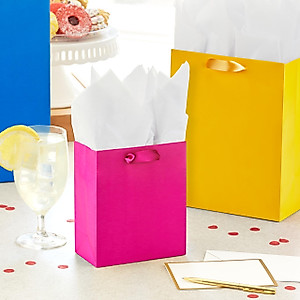 Hallmark Assorted Gift Bags (8 Bags: 3 Small 6", 3 Medium 9", 2 Large 13") Solid Pink, Blue, Green, Yellow, Red
