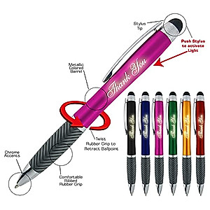 Personalized Pens-80 Pack Bulk-Free Laser Engraving - 3 In Ballpoint Pen, Stylus and Light Up Personalized Area, Custom Business Name, Text, Logo or Gift Message, For Parties and Events, Assorted