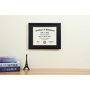 ELSKER&HOME 8.5×11 Certificate Frame - Classic Black Color Frame - Displays Diploma 8.5×11 Inch with Mat - 11×14 Inch Without Mat - For Document/Photo(Double Mat - Matte Black with Gold Rim)