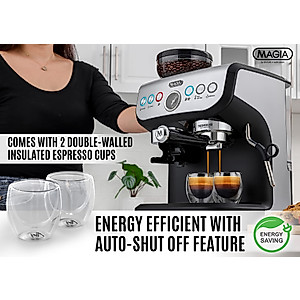 Zulay Kitchen Magia Manual Espresso Machine with Grinder and Milk Frother - 15 Bar Pressure Pump Cappuccino Machine - Latte Machine - & Extra Large 2L Removable Water Tank
