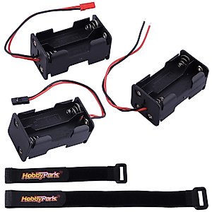 Hobbypark 4 Cell AA Battery Holder Case Box with JR Style Connector, JST Connector, and Wire Leads (3-Pack)