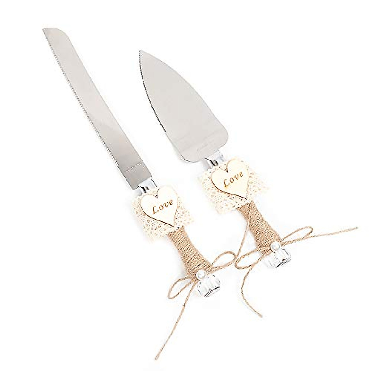 senover Rustic Love Sign Wedding Cake Knife and Server Set,Wedding Cake Knife Serveing,Pizza Pie Cake Cutter for Parties Weddings Birthdays Anniversaries (love and lace)