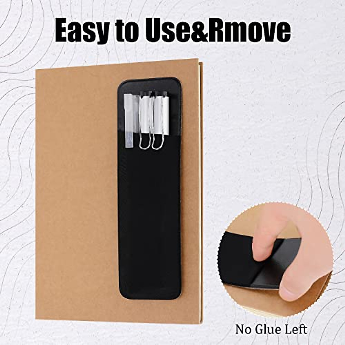 Chinco 4 Pack Adhesive Pen Holder for Notebook Easy to Remove Notebook Pen Holder Black Journal Pen Holder Stick on Pen Holder Reusable Pen Sleeve Pouch for Hardcover Journals, Notebooks, Pad