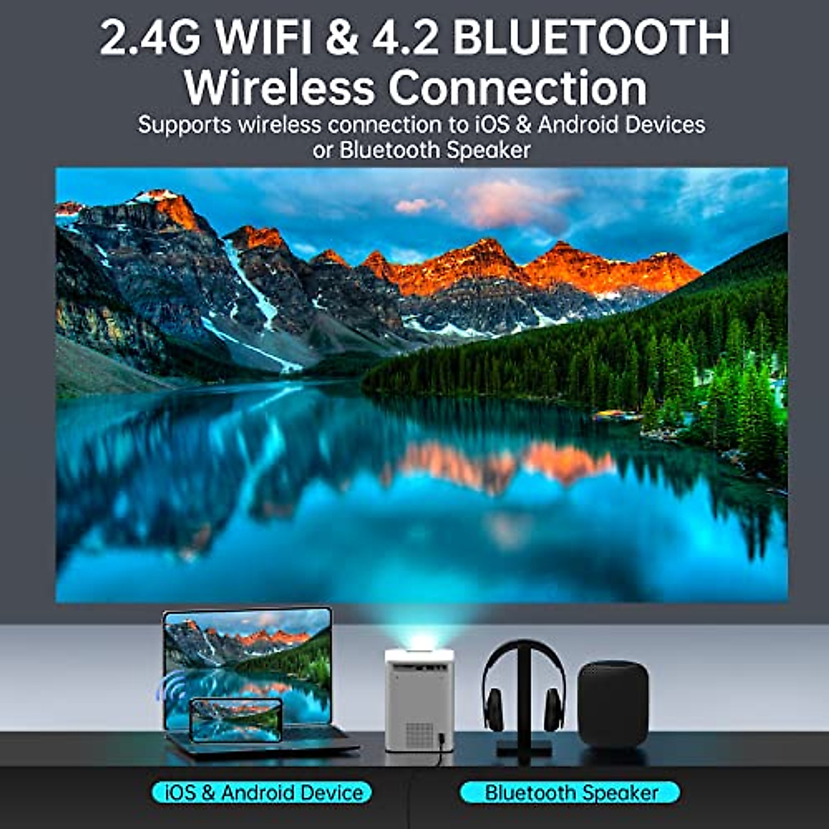QIAOLET Mini Projector,Portable Projector with WiFi and Bluetooth,Native 1080P FHD,Andriod OS 9.0,Movie Projector for iPhone Android,Home Theater Projector Compatible with USB/HDMI,TV Stick,Computer