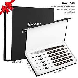 Emojoy Steak Knife Set, 6pcs Steak Knives Set, High Carbon German Stainless Steel, Non-serrated, Dinner Knifes with Gift Box
