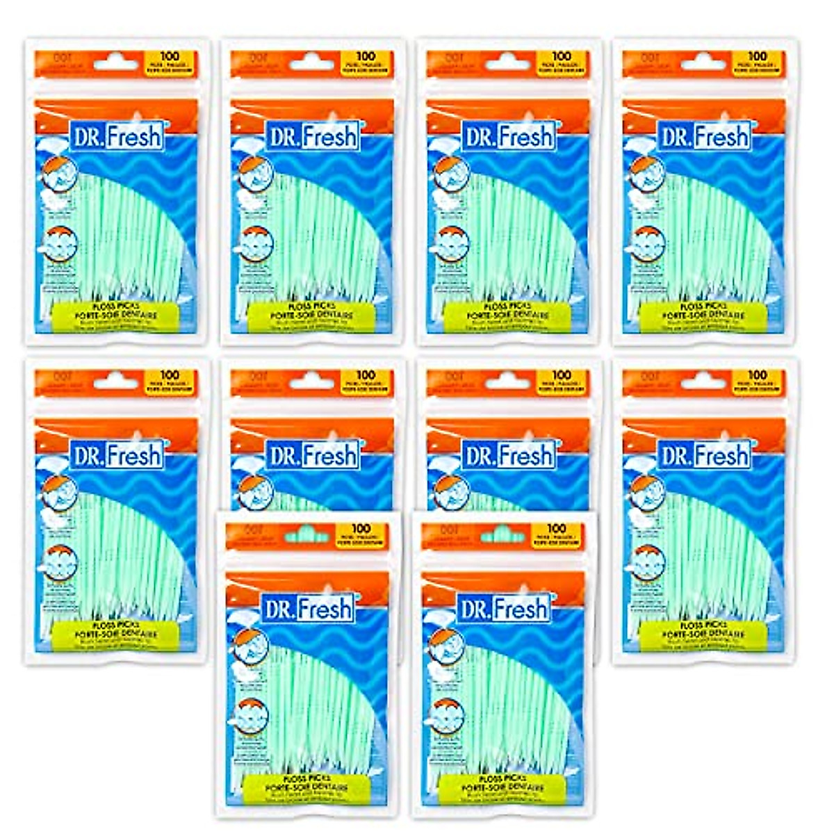 10 pk (100 ct each) Soft Bristle Dental Floss Picks, Interdental Brush, Toothpicks, Flexible Deep Clean