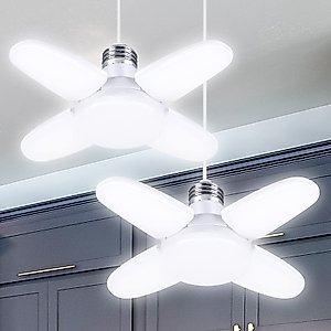 2 Pack Mini 30W Garage Light (150W Equivalent) - 6500K Daylight LED Garage Light, E26 Base Garage LED Light, LED Light Bulb for Basement,Closet,Workbench,Porch,Laundry Room, Garage Lights Ceiling LED