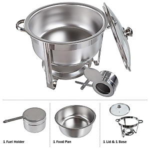 Great Northern Popcorn Chafing Dish QT Water Pan, Fuel Holder, and Stand-Food Warmers for Parties, Round 7.5