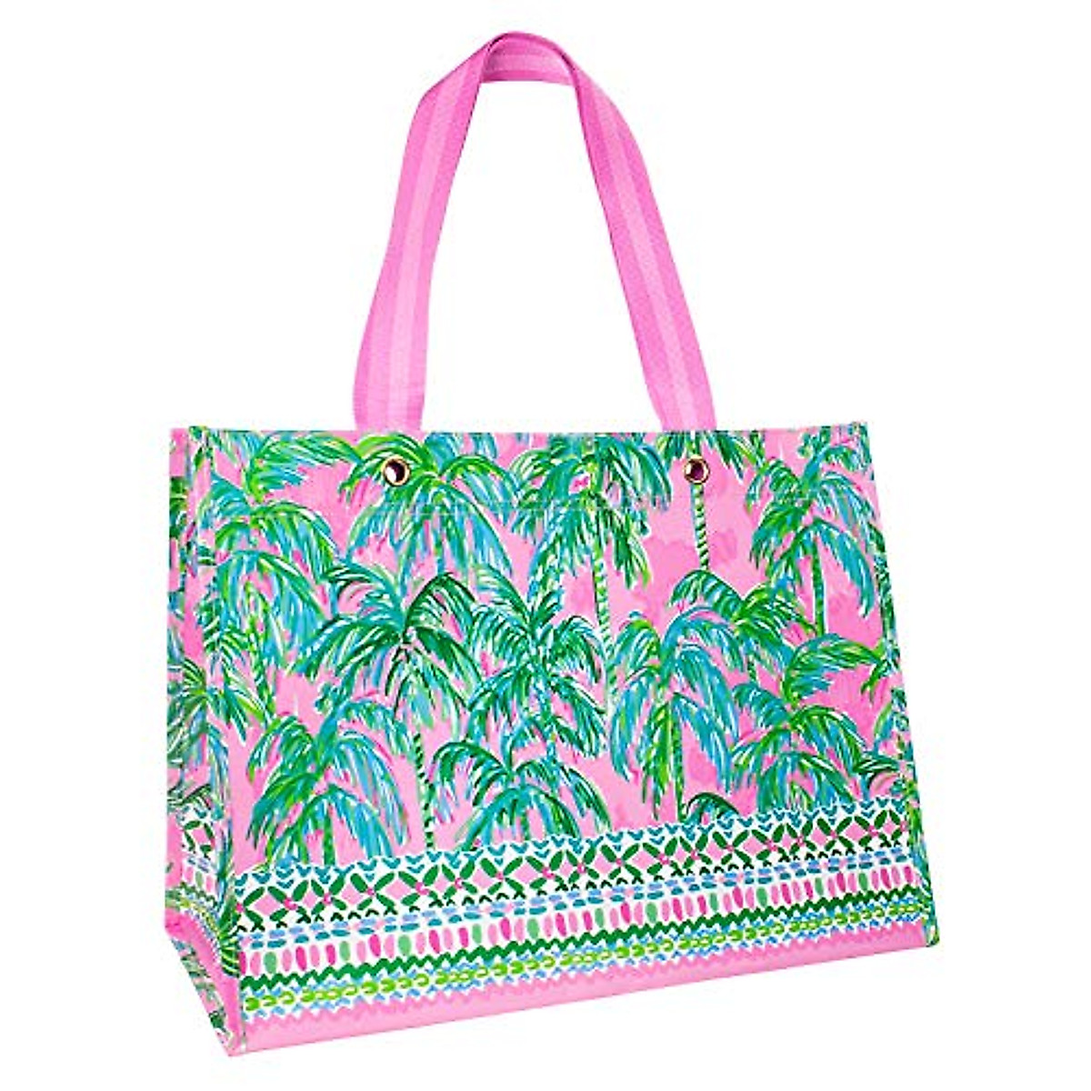Lilly Pulitzer Pink/Green XL Market Shopper Bag, Oversize Reusable Grocery Tote with Comfortable Shoulder Straps, Suite Views