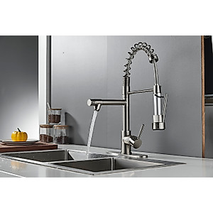ALPHYSE Kitchen Faucet with Pull Down Sprayer, Single Handle High Arc Spring Kitchen Sink Faucet, Grifo para Fregaderos De Cocina with Deck Plate, Brushed Nickel