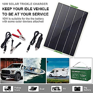 Dongzhur Solar Panel Kit, 10W 12V Monocrystalline Battery Charger & Maintainer with 10A Charge Controller + Extension Cable for RV Marine Boat Off Grid System, 18V DC Output for Portable Cell Phone