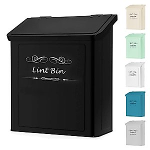 ELITAPRO Lint Holder Bin for Laundry Room - Farmhouse Magnetic Lint Bin with Lid - Wall Mounted Laundry Trash Can for Dryer, Washer - Laundry Room Organization and Storage - Hanging Lint Box (Black)
