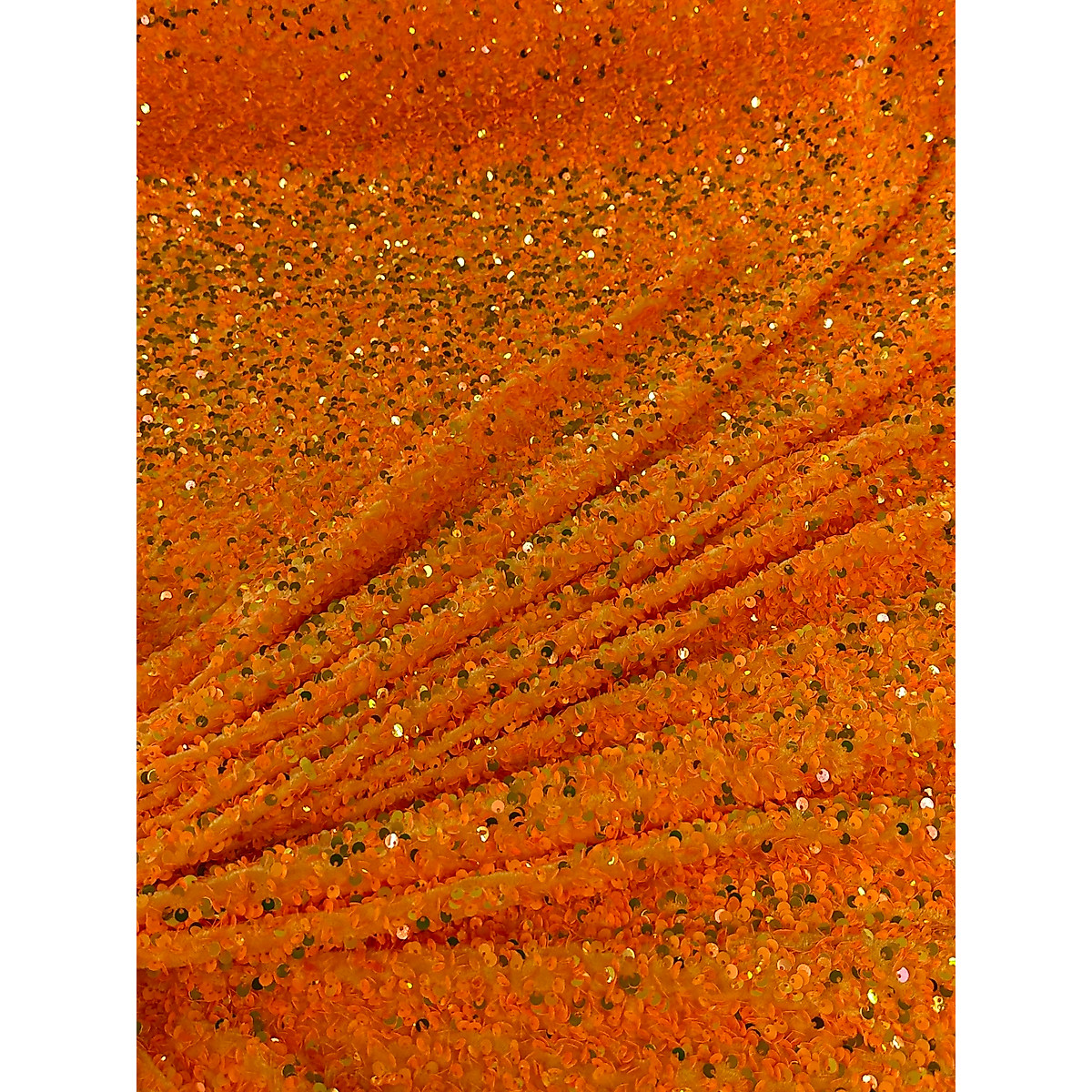 Sequin Velvet Fabric Soft Stretchy Cloth with Glittering Sequins Perfect for Dressmaking Costumes Upholstery and Christmas Decor 1 Yard of Spandex Fabric for Sewing and Crafts (Orange)