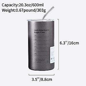 20OZ insulation and cooling ice cream cup, simple office portable car straw water cup, vacuum double-layer coffee cup, 304 stainless steel cold and hot drink travel cup (Gray)