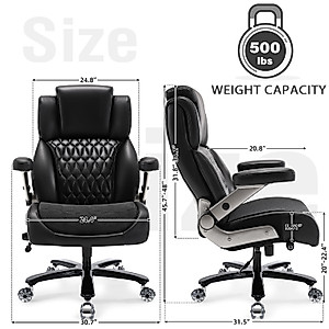 Big and Tall Office Chair 400lb- Adjustable Lumbar Support, Heavy Duty Metal Base, High Back Large Executive Office Chair, Computer Desk Chair Ergonomic Design for Back Pain, Black