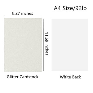 Hysiwen 20 Sheets White Glitter Cardstock, 250gsm/92lb A4 Sparkly Paper for Making Cards, Invitations, Paper Crafts, Party Decoration